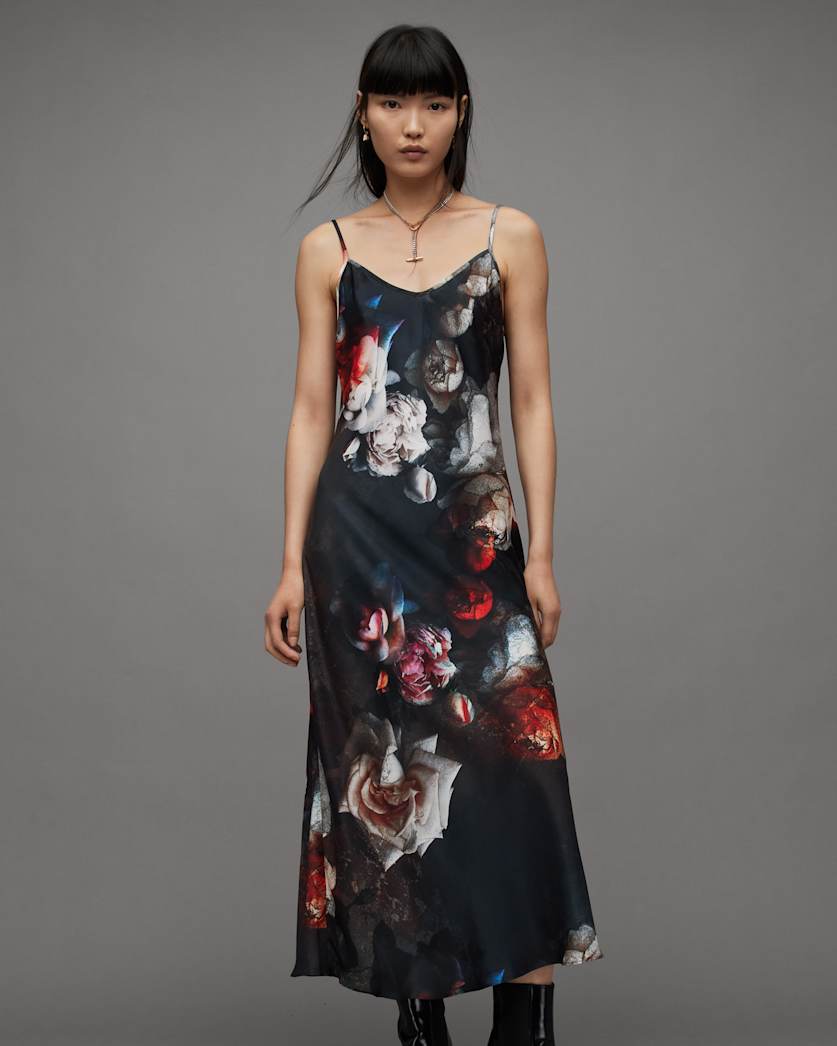Bryony Rosalie Floral Midi Slip Dress BURNT UMBER | ALLSAINTS